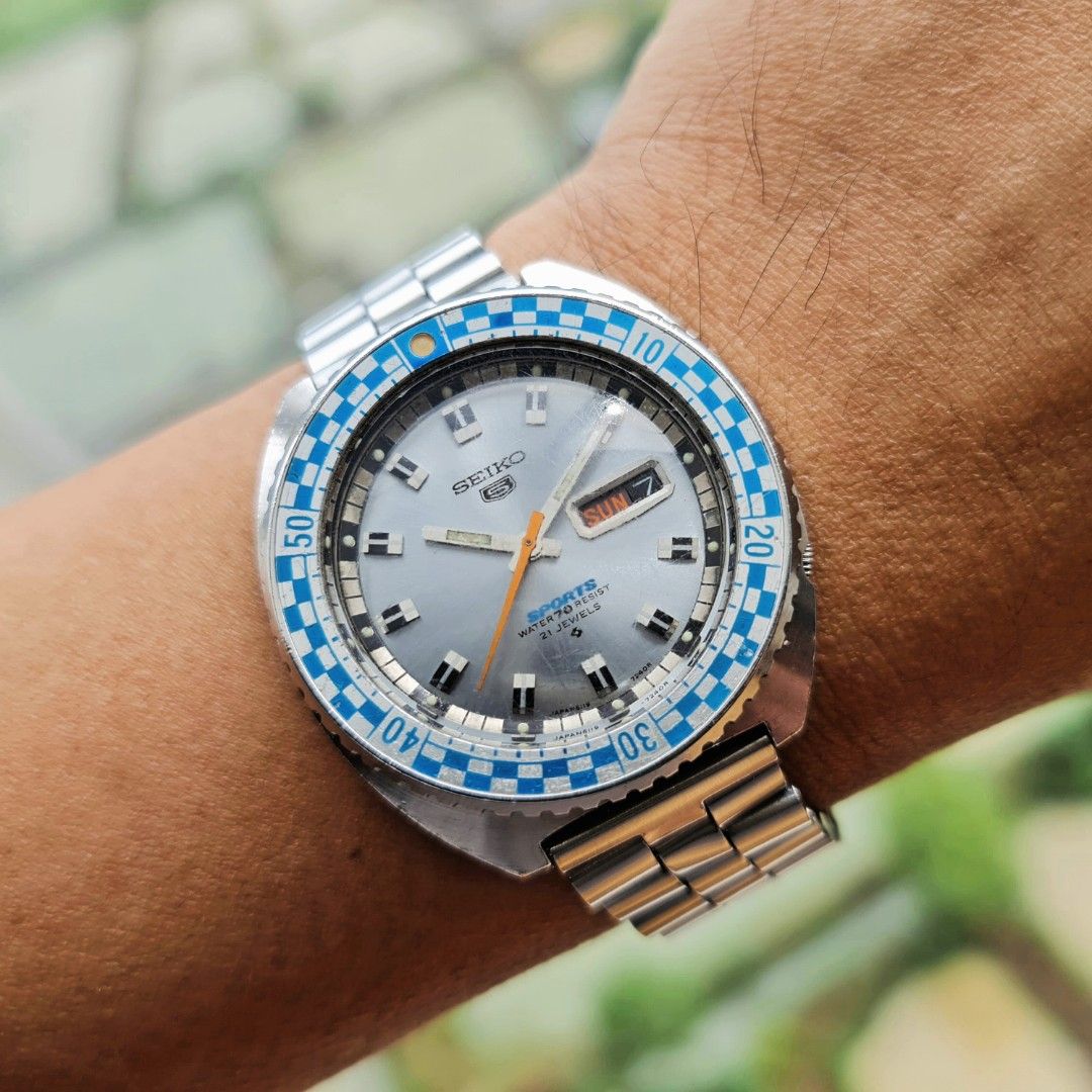 70s Vintage Seiko 5 Sports speed racing Rally Diver silver dial 6119 ...