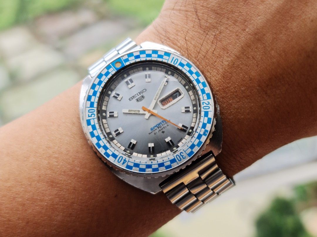 70s Vintage Seiko 5 Sports speed racing Rally Diver silver dial 6119 ...