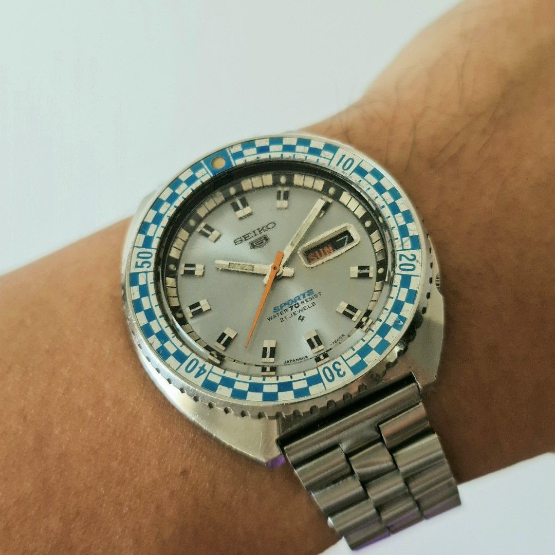 70s Vintage Seiko 5 Sports speed racing Rally Diver silver dial 6119 ...