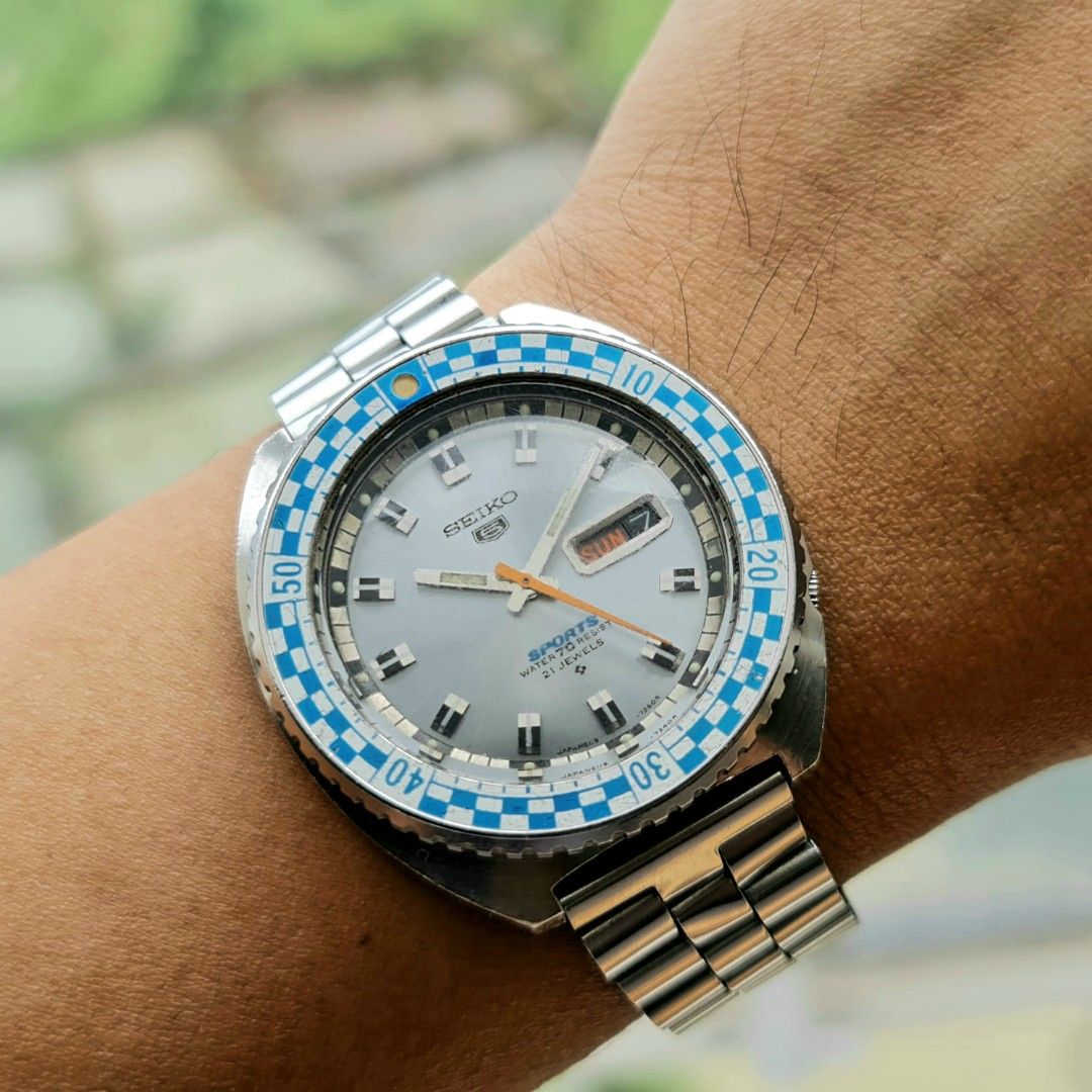 70s Vintage Seiko 5 Sports speed racing Rally Diver silver dial 6119 ...
