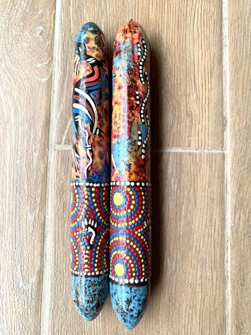 Aboriginal Dot Art Wooden Clap Stick Or Music Stick, Hobbies & Toys ...