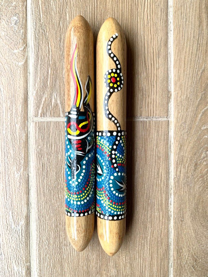Aboriginal Dot Art Wooden Clap Stick Or Music Stick, Hobbies & Toys ...