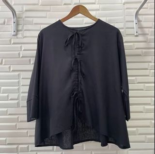 Coquette Ribbon Outer Top in Grey, Women's Fashion, Tops, Blouses on ...