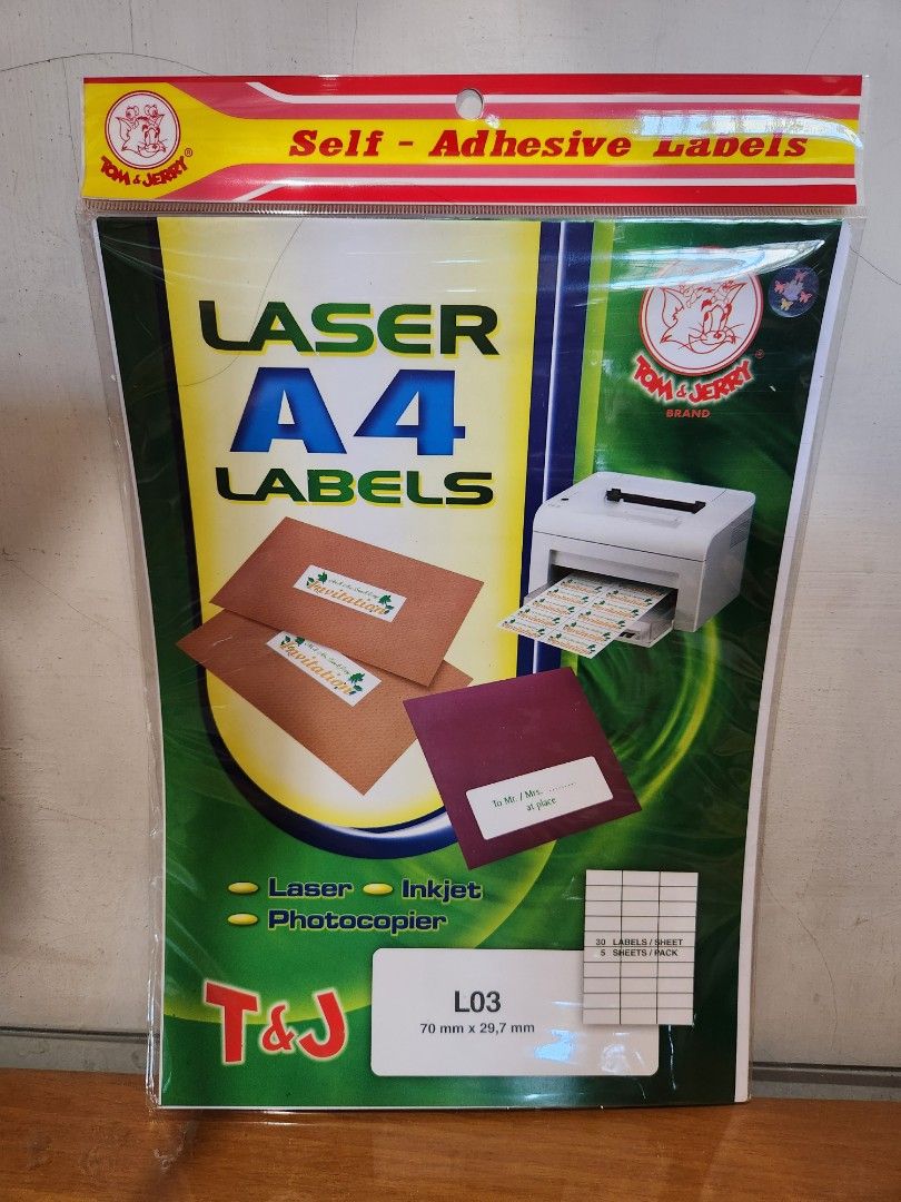 Laser A4 Labels Tom&Jerry, Buku & Alat Tulis, Alat Tulis di Carousell