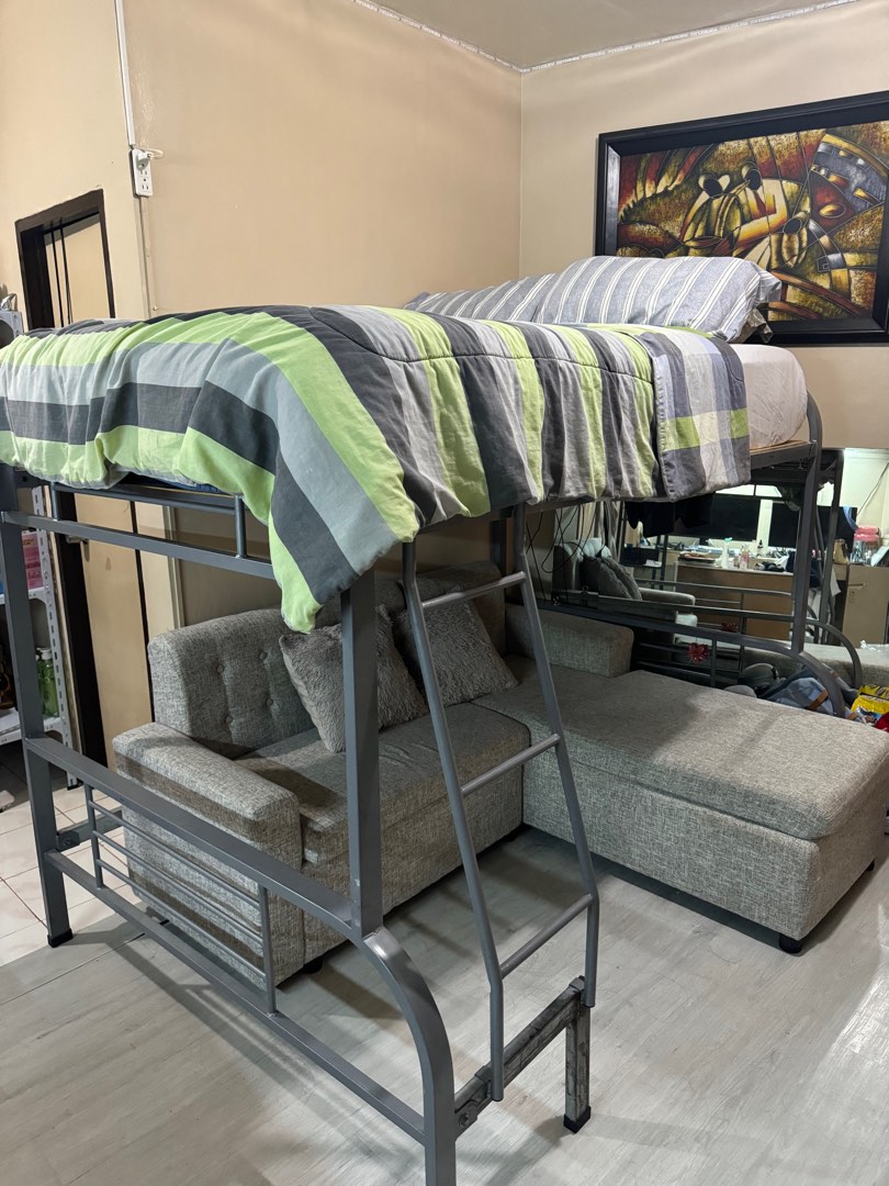 Loft style double deck bed frame, Furniture & Home Living, Furniture ...