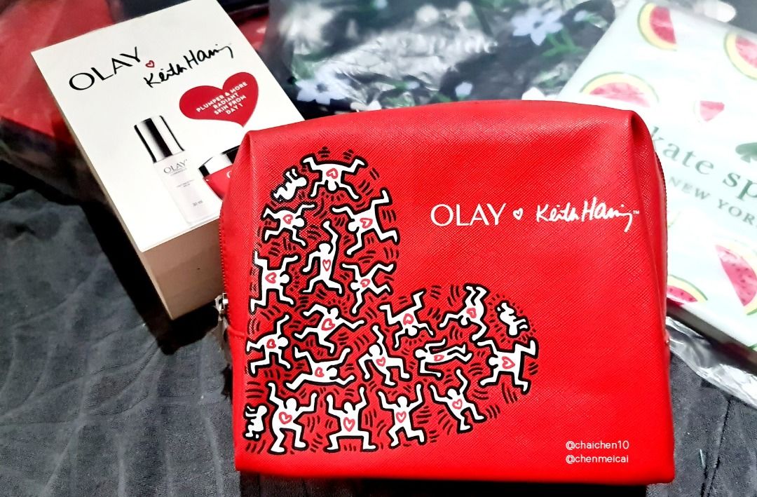 Olay x Keith Haring Collab Design Reusable Gift Set Red Cosmetic Pouch ...