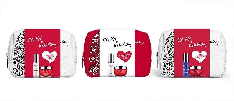 Olay x Keith Haring Collab Design Reusable Gift Set Red Cosmetic Pouch ...
