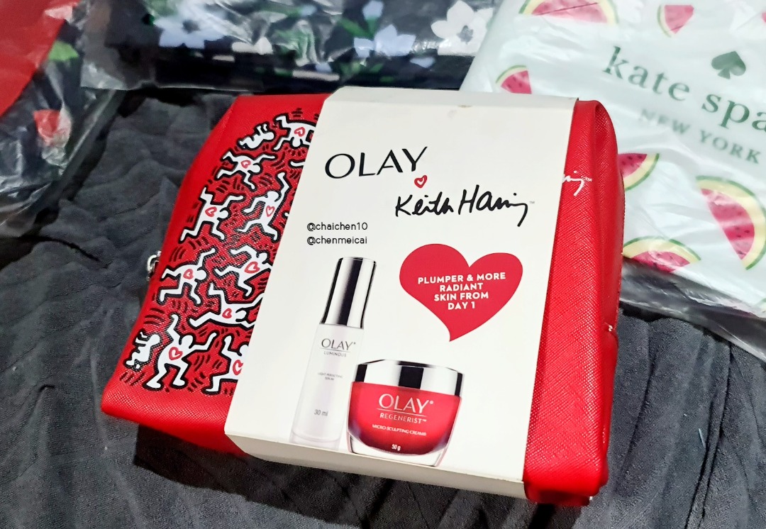 Olay x Keith Haring Collab Design Reusable Gift Set Red Cosmetic Pouch Bag Limited Edition ...