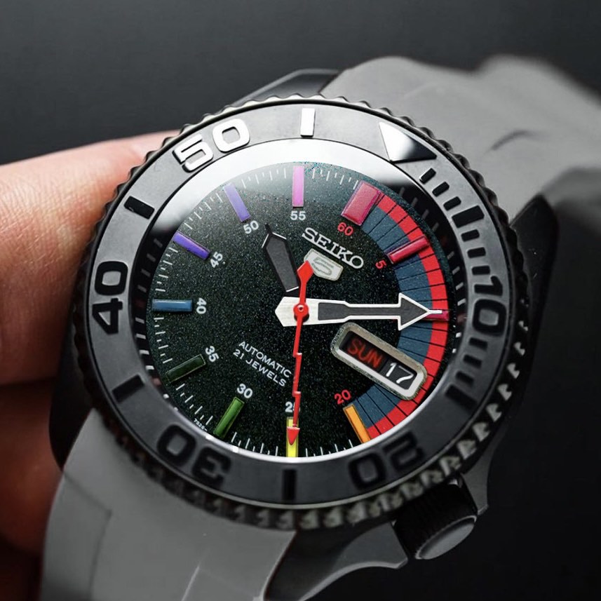 Seiko 5 hand painted rainbow 28.5mm dial watch mod, Men's Fashion ...
