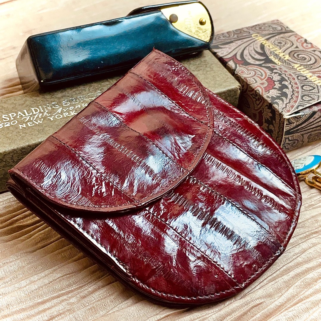 1960s LUSTROUS BURNT BURGUNDY Genuine Eel Leather Half Moon Bifold ...