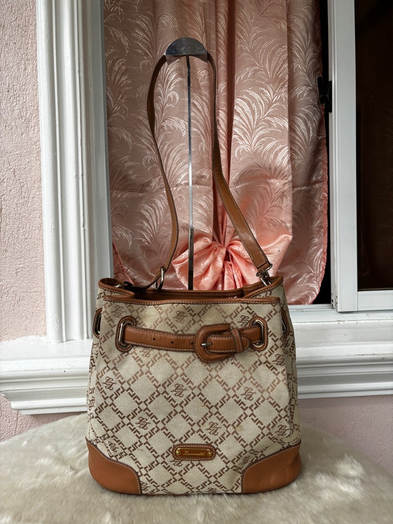 Authentic Lancetti Milano Canvas and Leather Monogram Bucket Sling Bag ...
