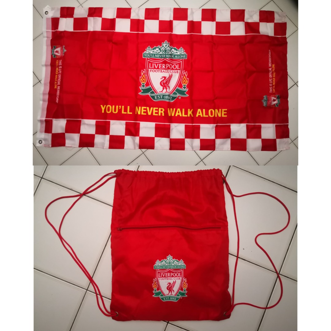Authentic Official Liverpool FC Large Flag & Drawstring Bag Memorabilia ...
