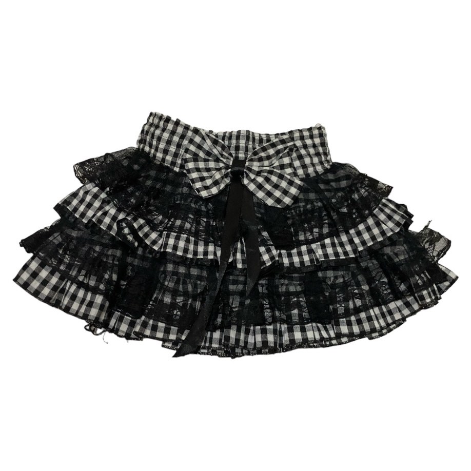 black & white lace layered ruffle w ribbon lolita gothic plaid skirt ...