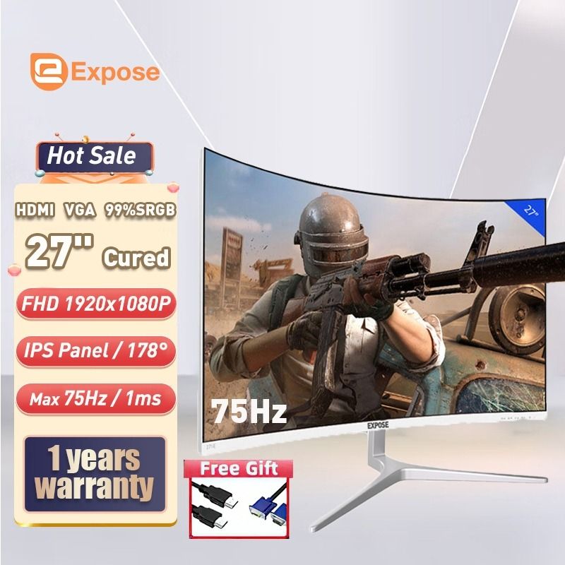 EXPOSE Gaming 27" Inch Monitor PC Curved 75HZ FHD Frameless Monitor ...