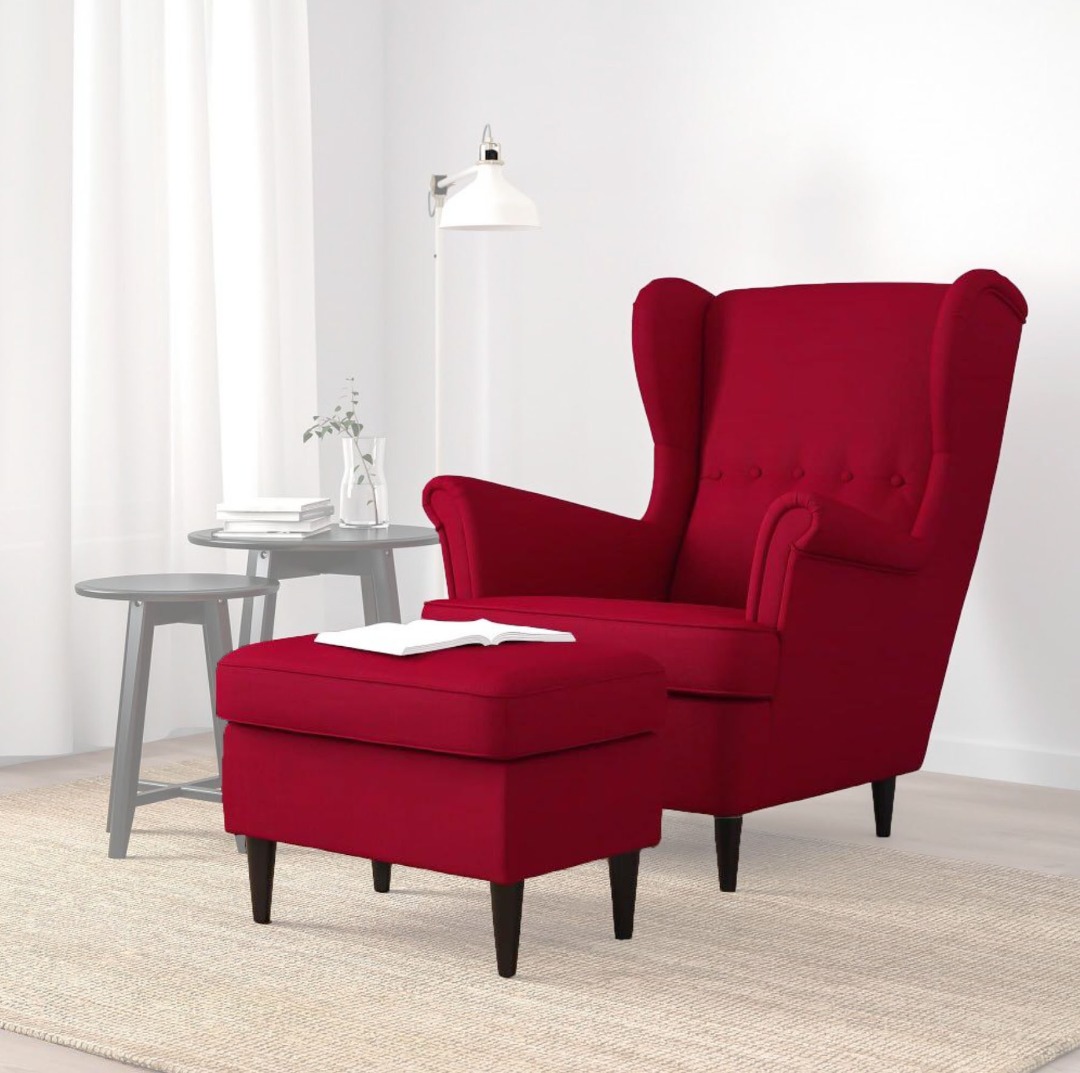 IKEA STRANDMON Armchair & Stool | Wing Chair | Couch | Red | Kerusi ...