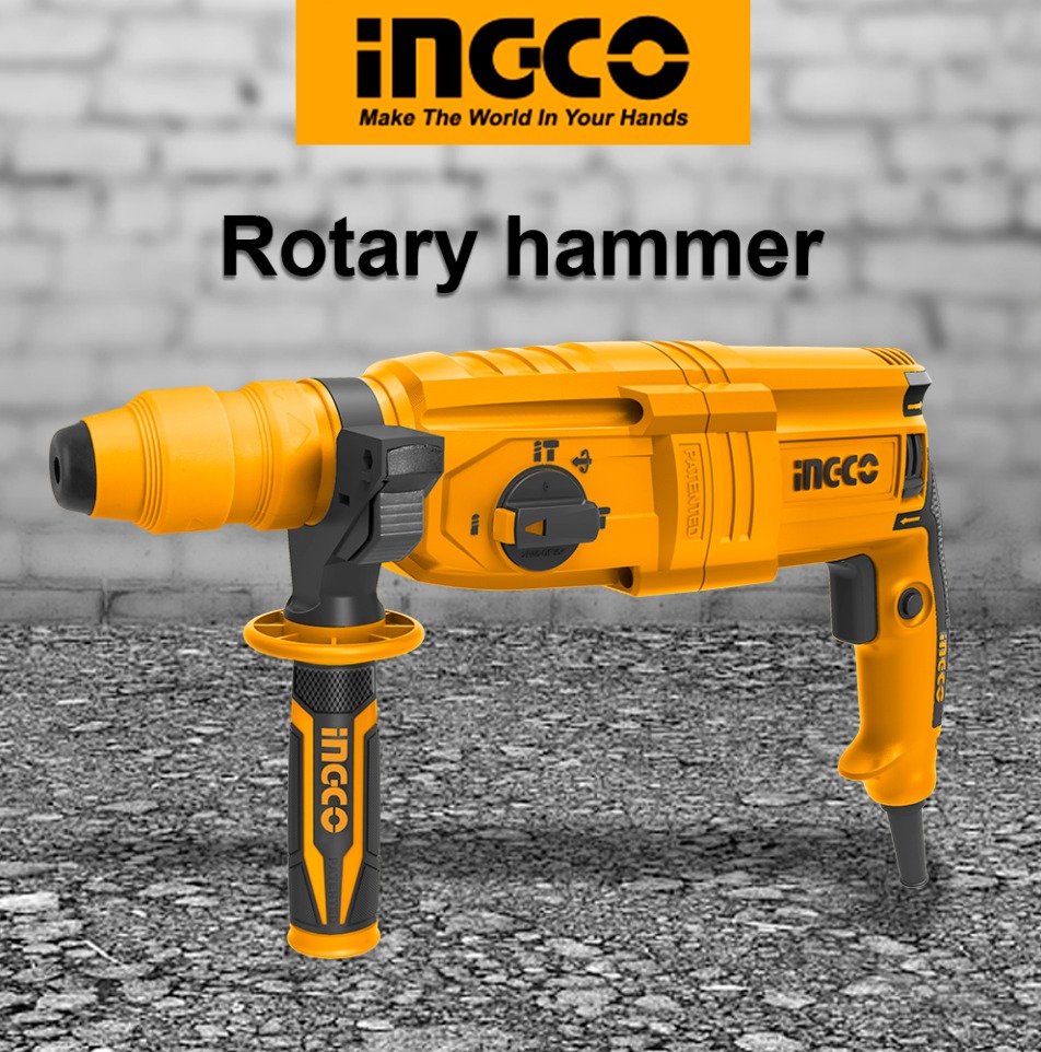 INGCO 800W Rotary Hammer Drill with 3 Drills and 2 Chisels RGH9028-2 ...