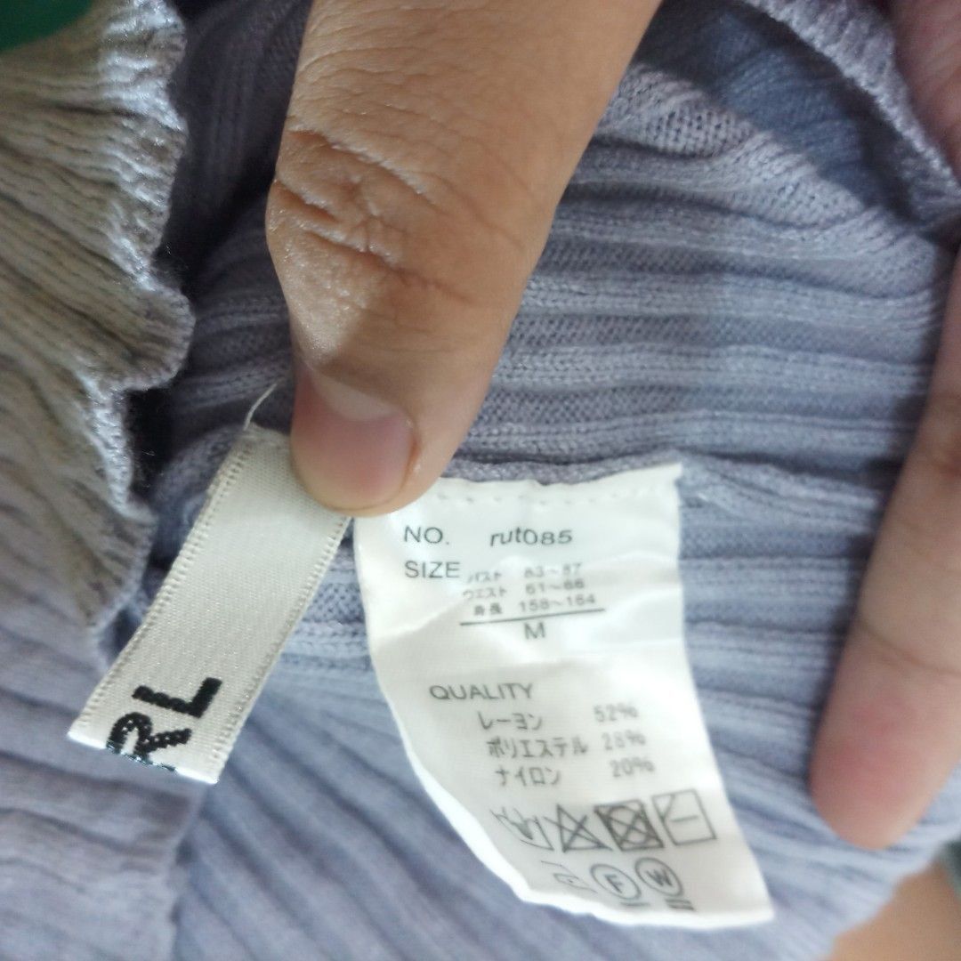 [M] Authentic GRL 2way front and back rib knit long sleeve tops in blue lilac, Fesyen Wanita ...