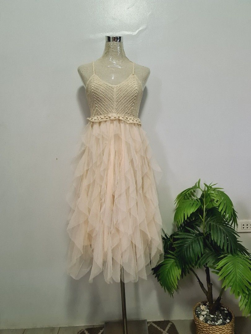 Maxi midi Boho rare cute mesh crochet top lace beach summer event party ...