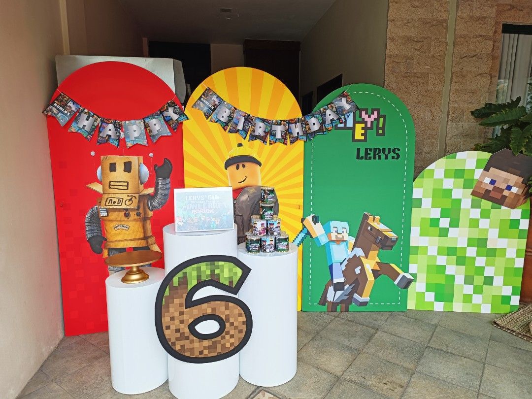 Mine Craft Roblox Birthday Backdrop, Hobbies & Toys, Stationery & Craft ...