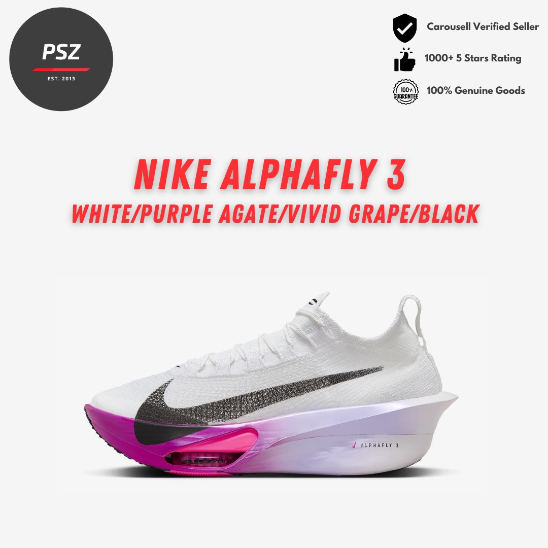 Nike Alphafly 3 White/Purple Agate/Vivid Grape/Black, Men's Fashion ...