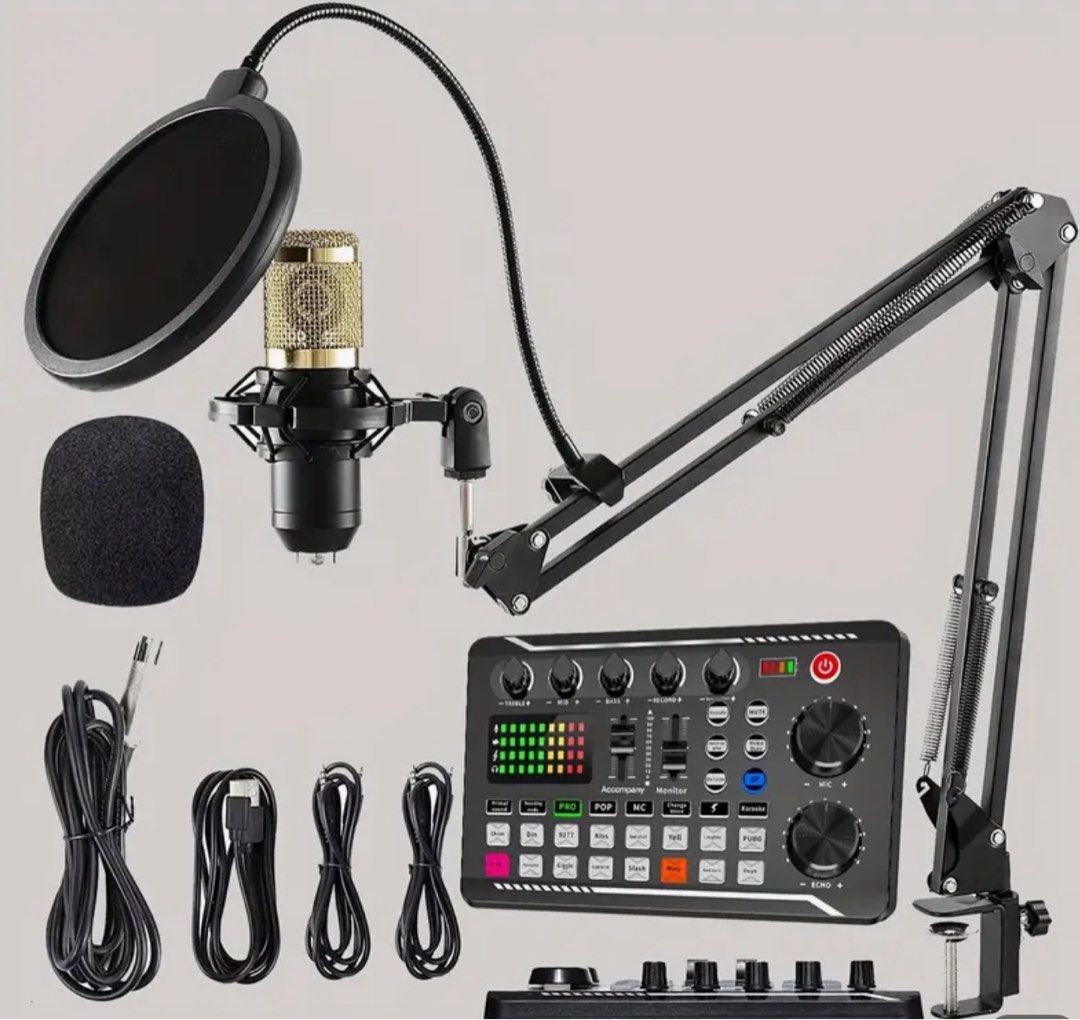 Professional Audio Mixer, Podcast Equipment Kit With Stand Condenser Microphone, Audio, Other ...