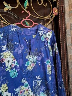 Baju Raya 2024 Plus Size Royal Blue Baju Kurung Moden Kain Duyung with ...