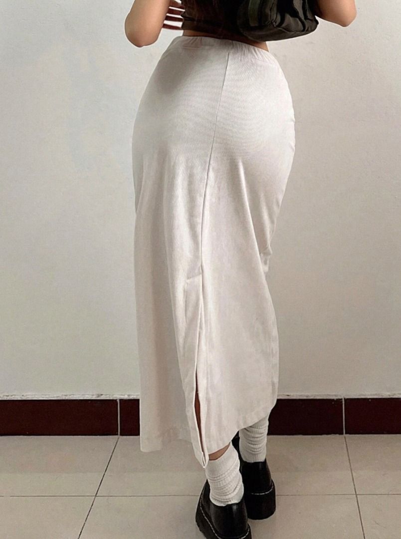 Solid Color Hip-Hugging Skirt With Split Back And Pockets, Women's ...