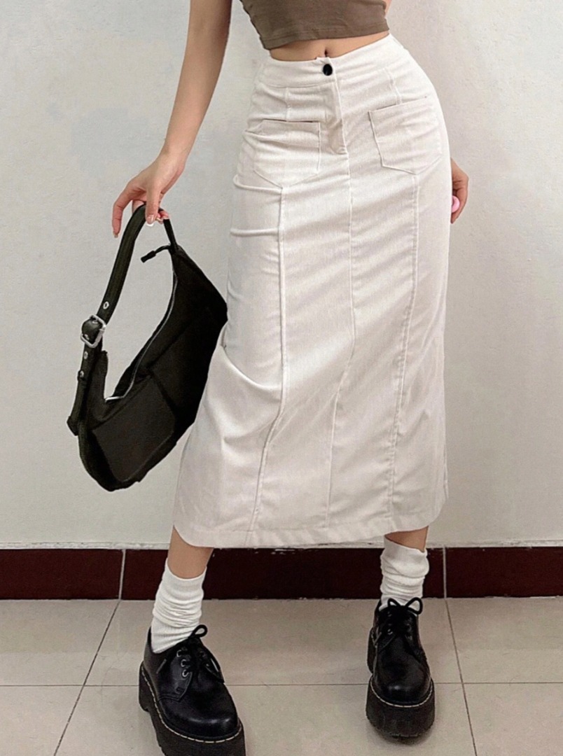 Solid Color Hip-Hugging Skirt With Split Back And Pockets, Women's ...