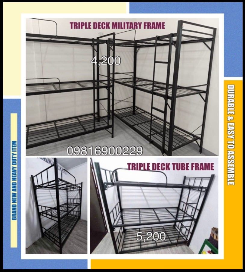 Triple deck bed frame, Furniture & Home Living, Furniture, Bed Frames ...
