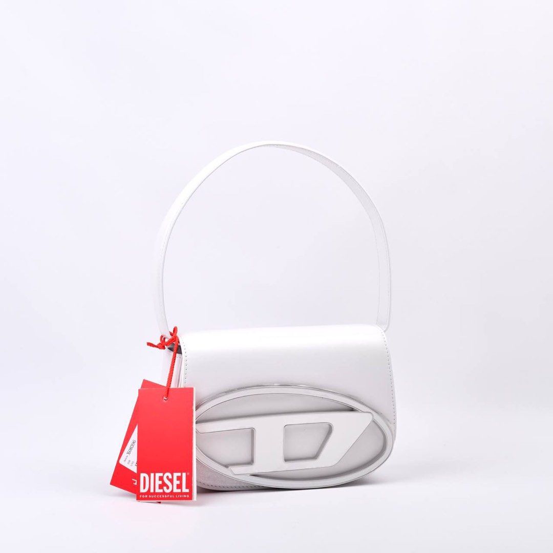 DIESEL 1DR Small Iconic Shoulder Bag in White, Barang Mewah, Tas ...
