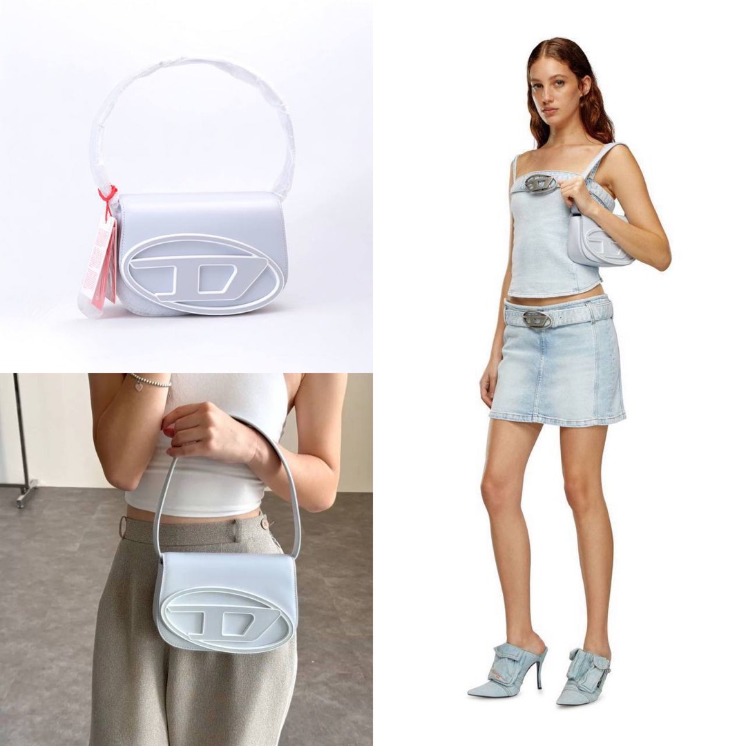 DIESEL 1DR Small Iconic Shoulder Bag in Light Blue, Barang Mewah, Tas ...