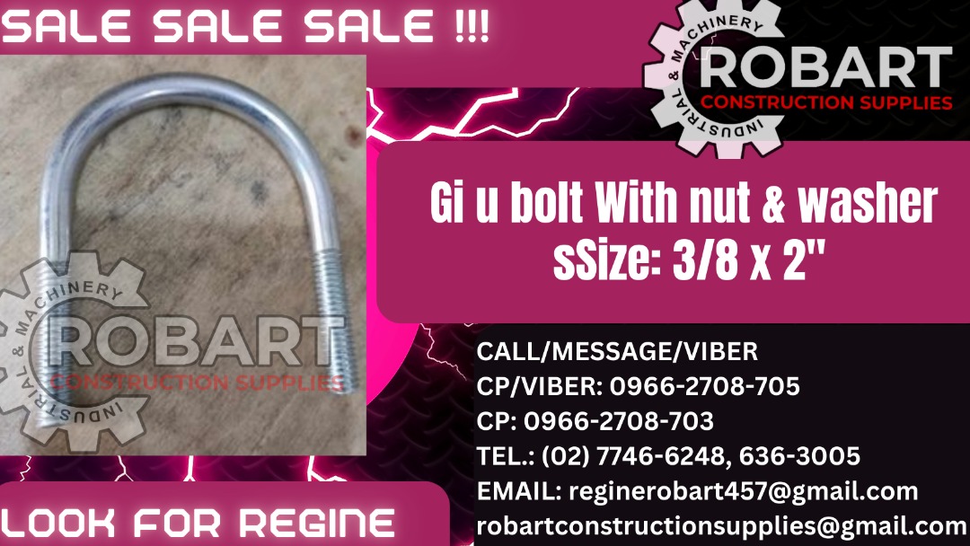 Gi u bolt With nut & washer sSize: 3/8 x 2", Commercial & Industrial ...