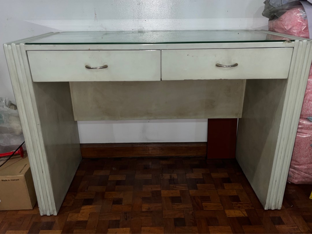 Green/Light Teal Desk with Glass on Top, Furniture & Home Living ...
