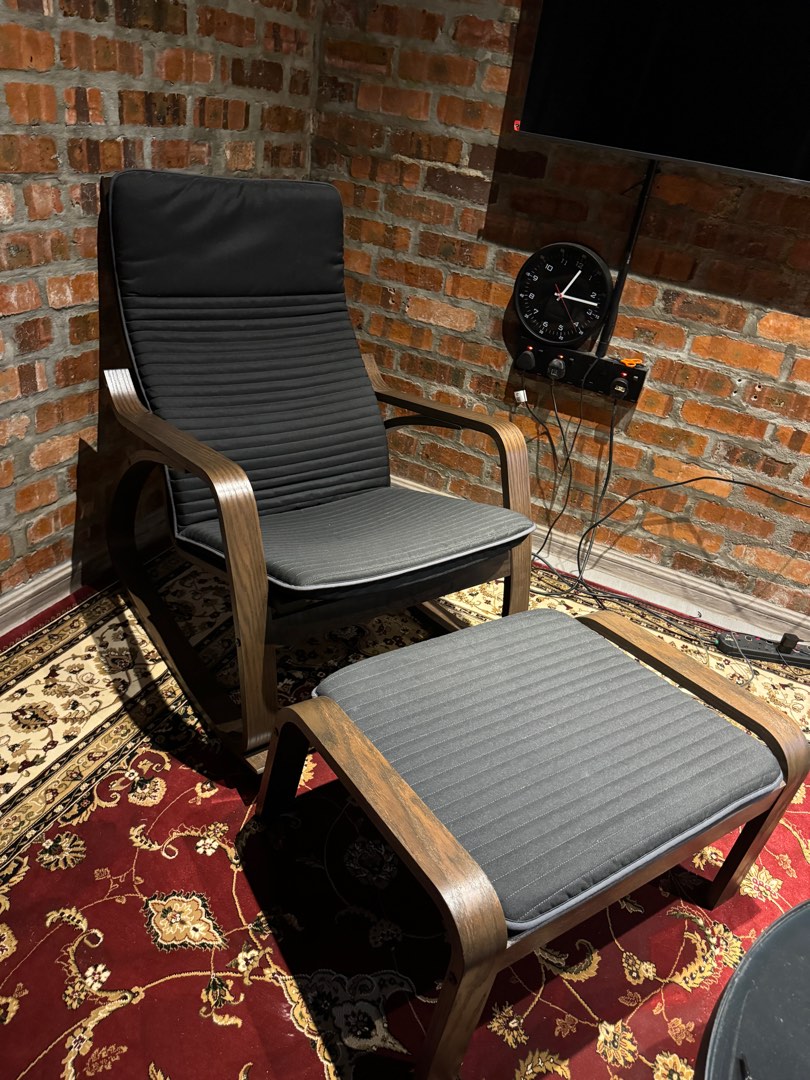 IKEA POANG rocking chair and stool, Furniture & Home Living, Furniture ...