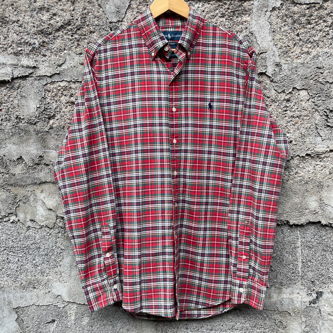 Ralph Lauren - Red Plaid Long Sleeve Polo, Men's Fashion, Tops & Sets ...