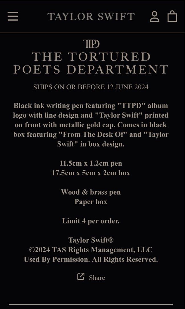 Taylor Swift TTPD The Tortured Poets Department Fountain Pen 鋼筆 墨水筆, 興趣 ...