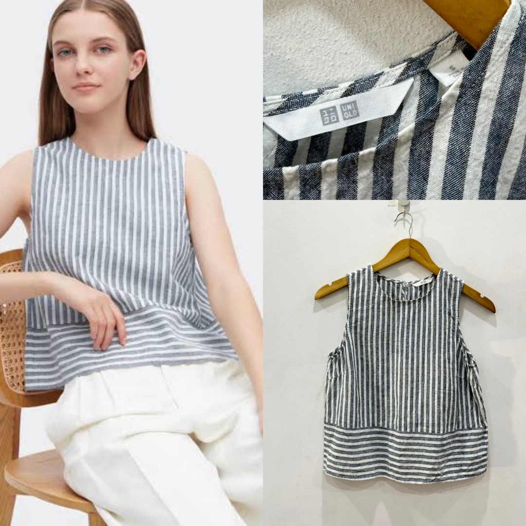 Uniqlo linen blend, Women's Fashion, Tops, Sleeveless on Carousell