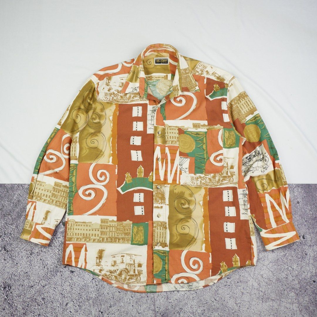 Vintage Pao club Pattern Shirt, Fesyen Pria, Pakaian , Atasan di Carousell