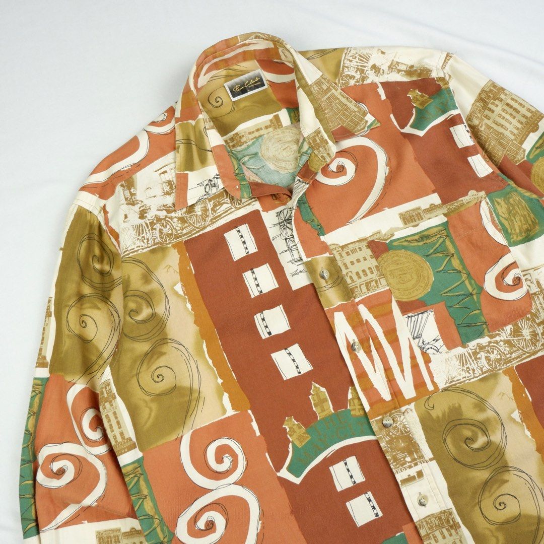 Vintage Pao club Pattern Shirt, Fesyen Pria, Pakaian , Atasan di Carousell