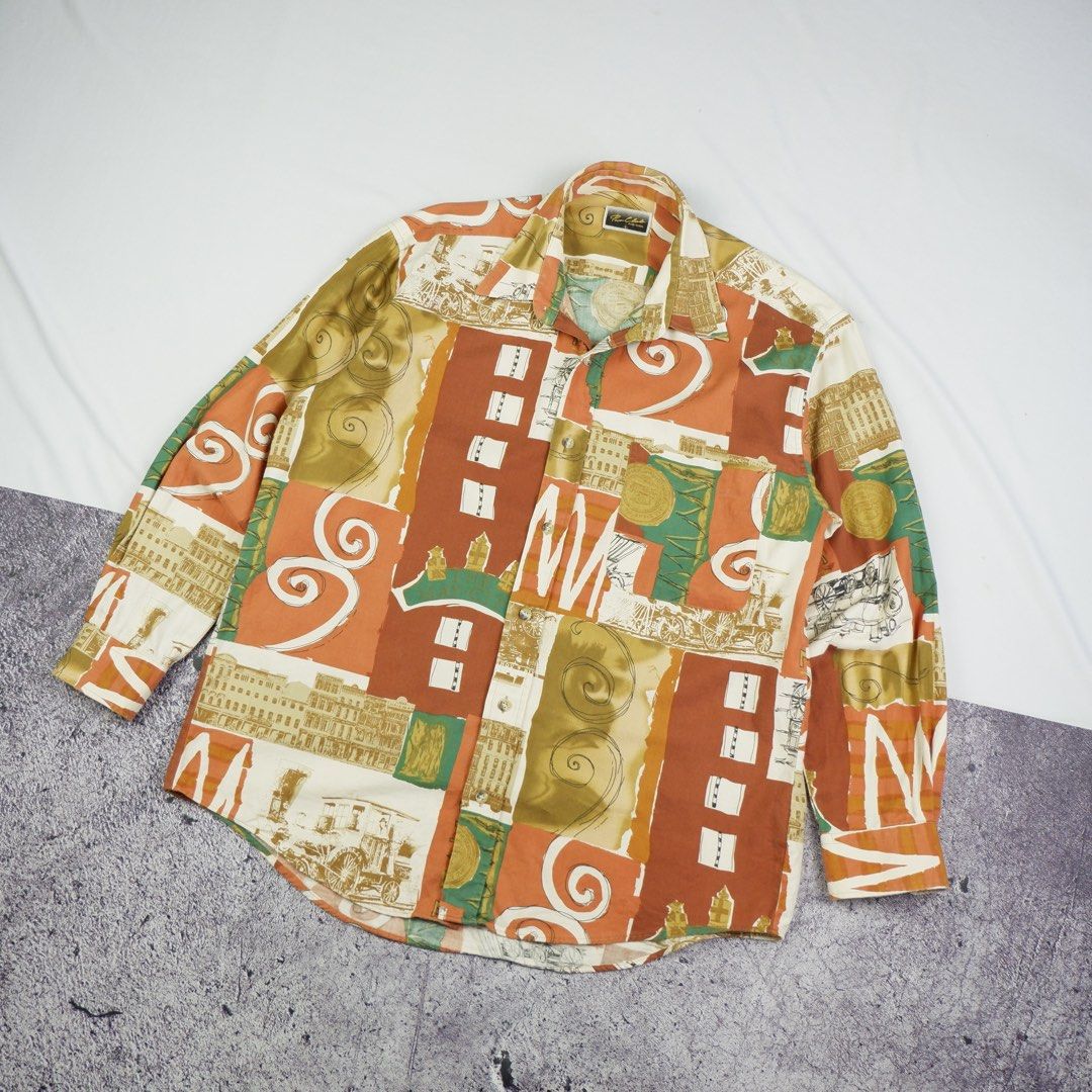 Vintage Pao club Pattern Shirt, Fesyen Pria, Pakaian , Atasan di Carousell