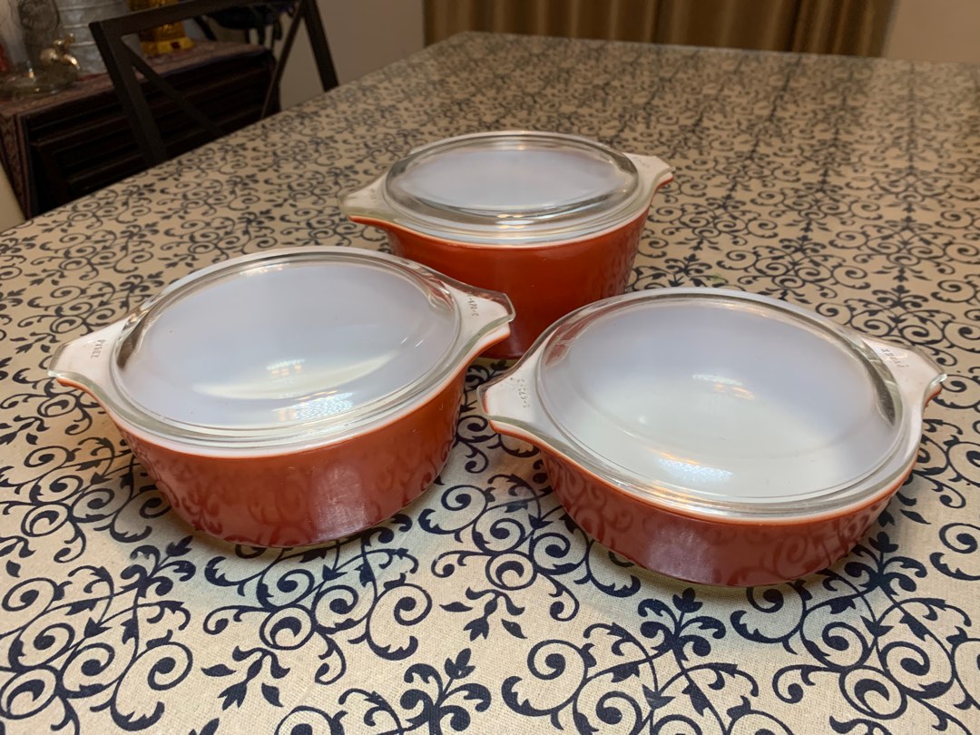 3 Sizes Vintage Pyrex Red Casserole with Lid, Furniture & Home Living ...
