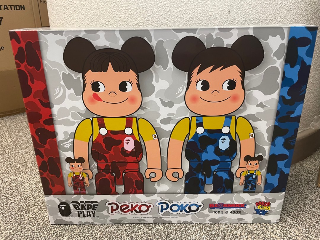 全新未開 Bearbrick Bape x peko 牛奶妹 牛奶仔 set裝 400% 100% be@rbrick Medicom Toy, 興趣及遊戲, 玩具 & 遊戲類 - Carousell