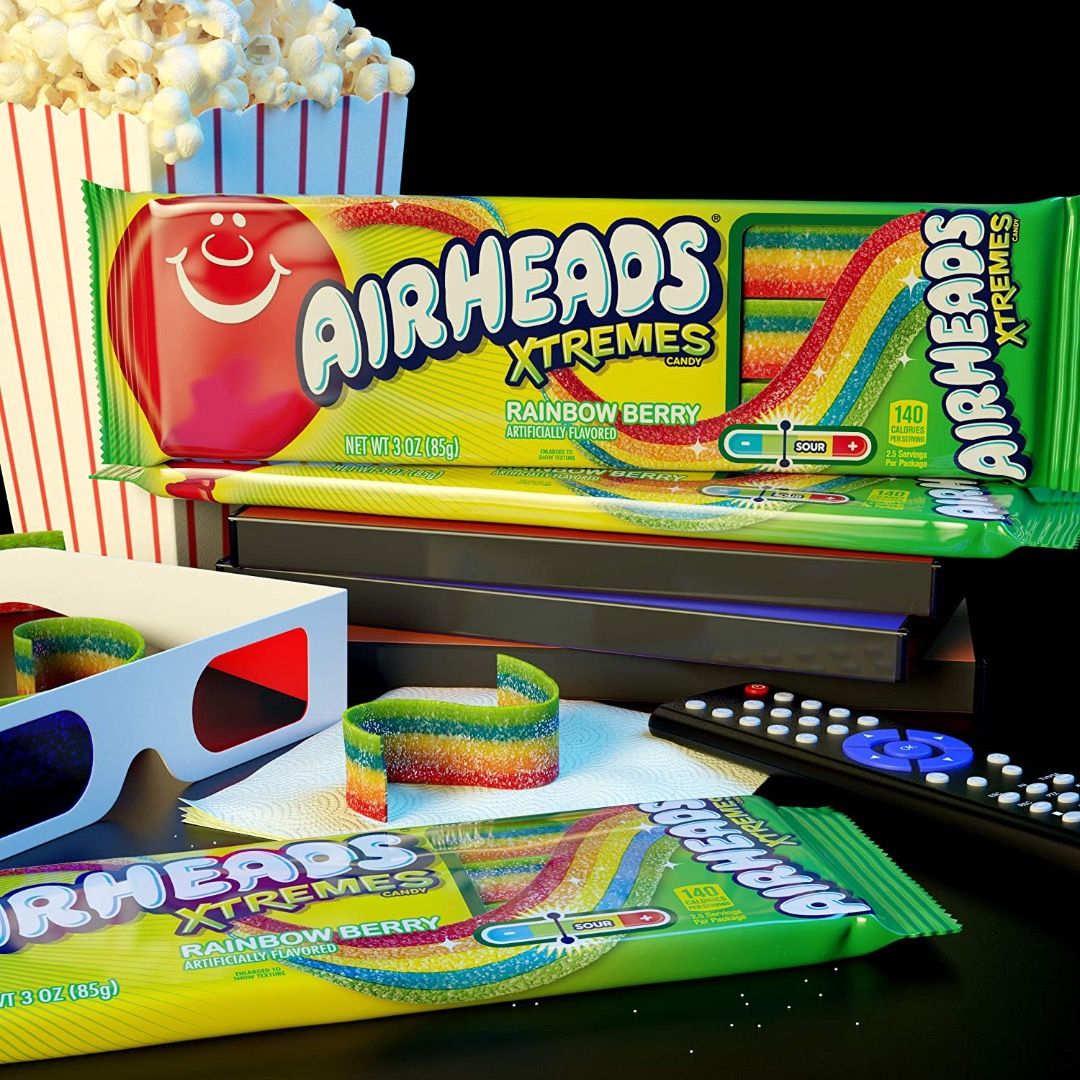 Airheads Xtremes Belts Sweetly Sour Candy, 3oz, Rainbow Berry, Non ...
