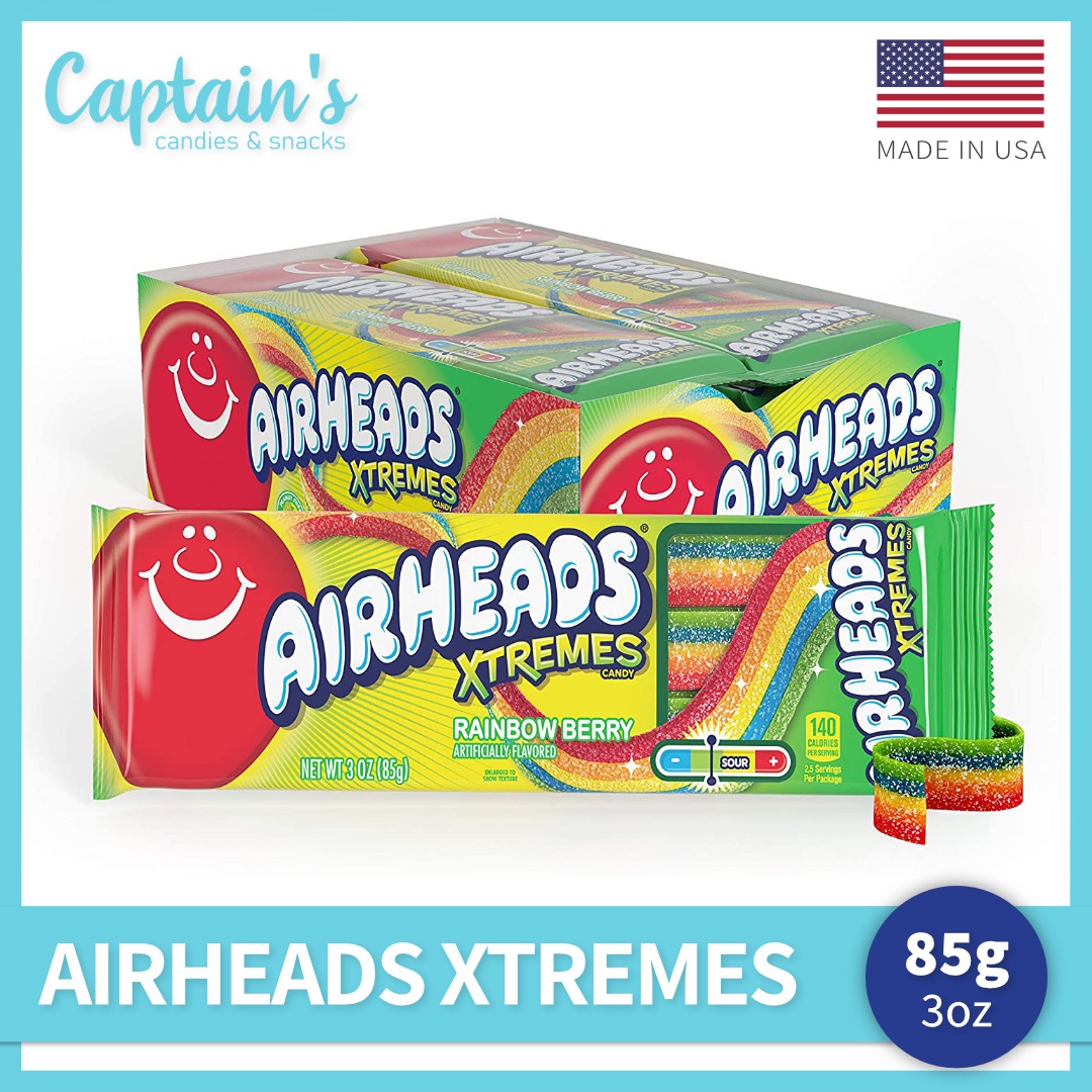 Airheads Xtremes Belts Sweetly Sour Candy, 3oz, Rainbow Berry, Non ...