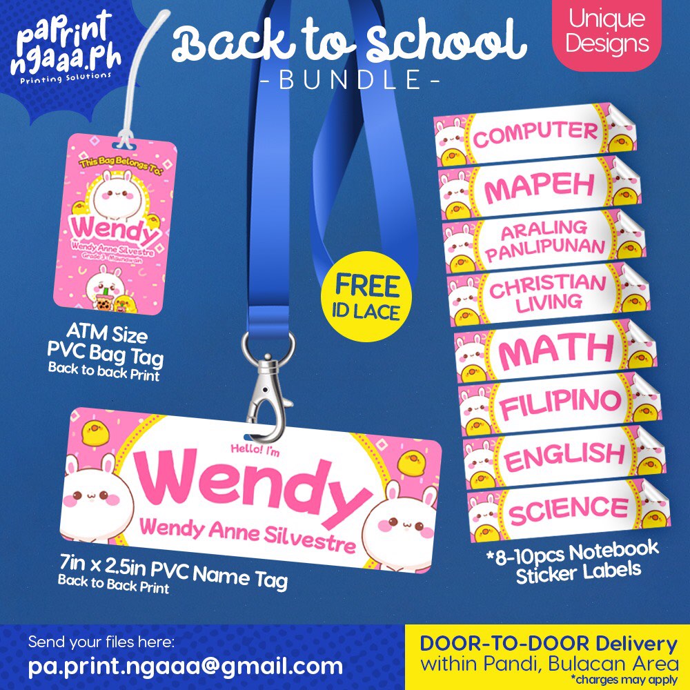 Back to School Bundle PVC Nametag Bag Tag and Notebook Sticker Labels ...