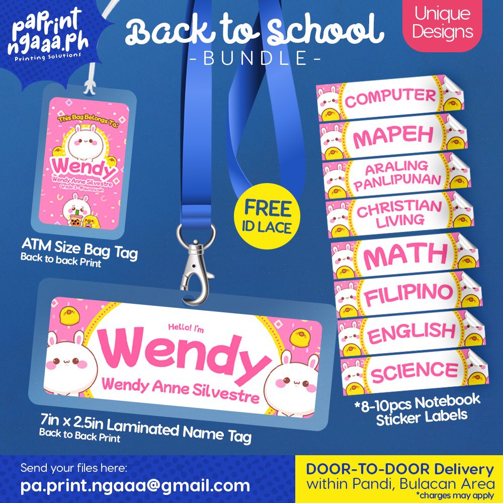 Back to School Laminated NamePlate Bag Tag and Notebook Sticker Labels ...