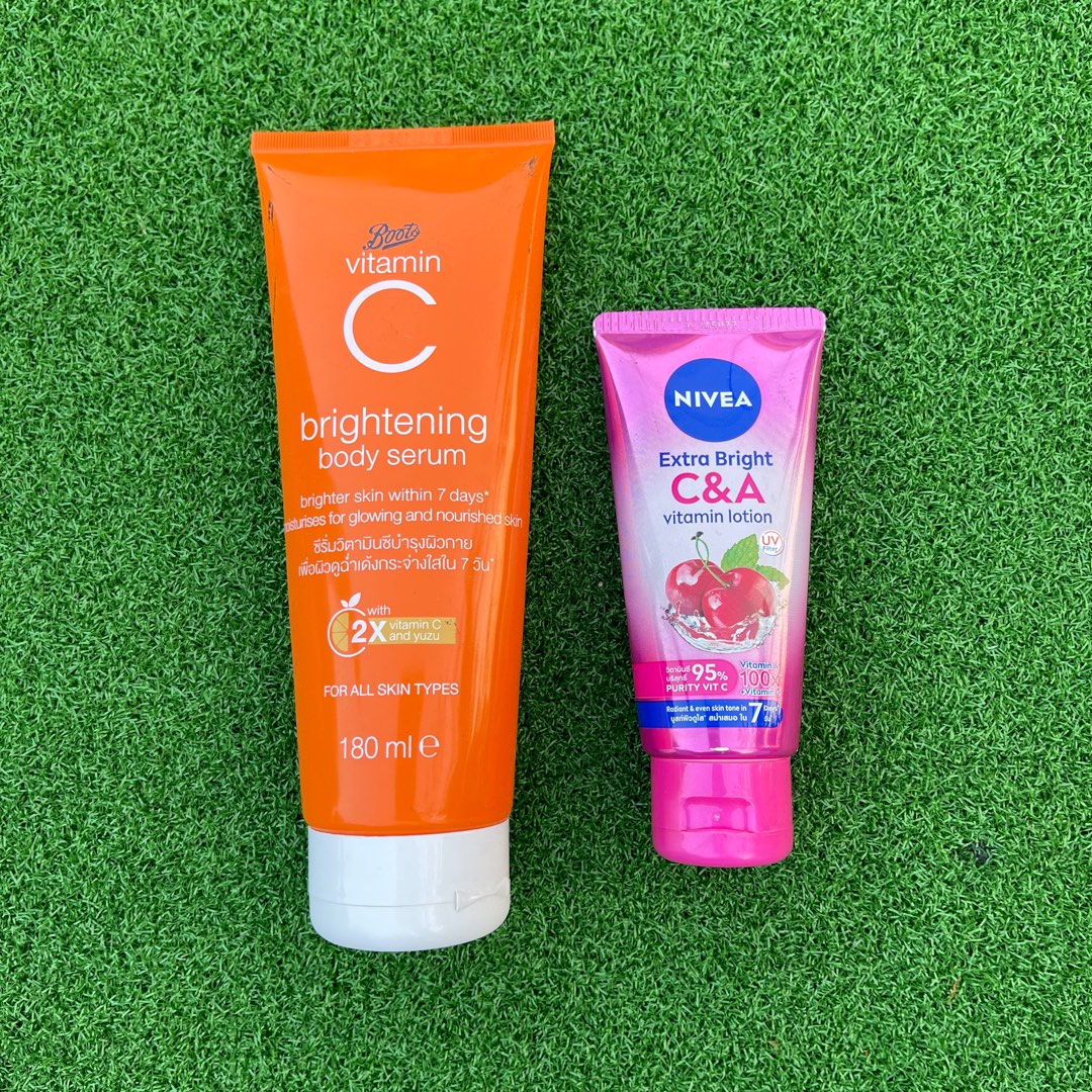 Boots Brightening Body Serum and Nivea Extra Bright C&A Vitamin Lotion ...
