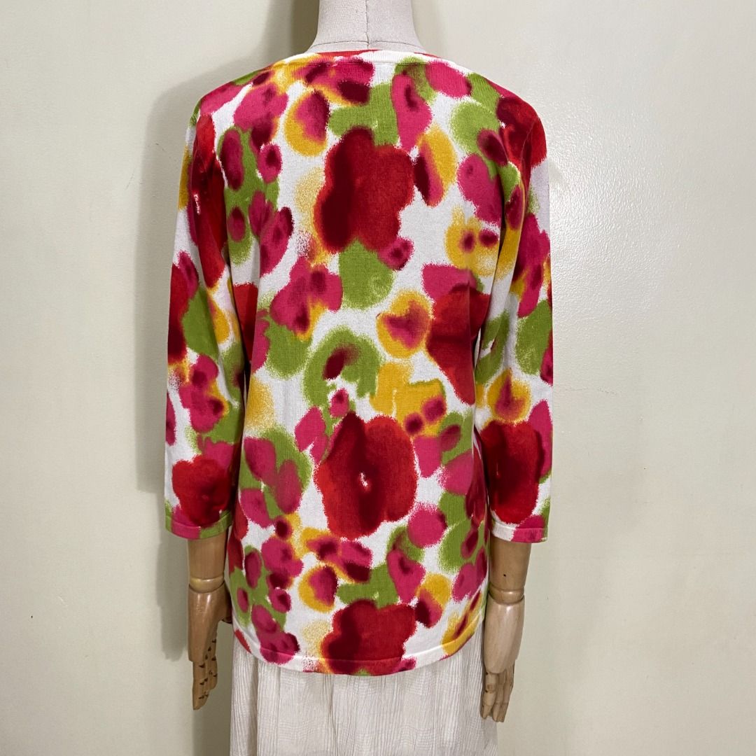 C204 - Isaac Mizrahi Live Floral Stretchable Knit Buttoned Cardigan ...