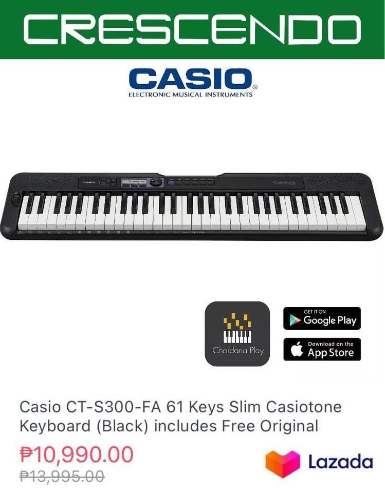 Casio CT-S300-FA 61 Keys Slim Casiotone Keyboard (Black) includes Free ...