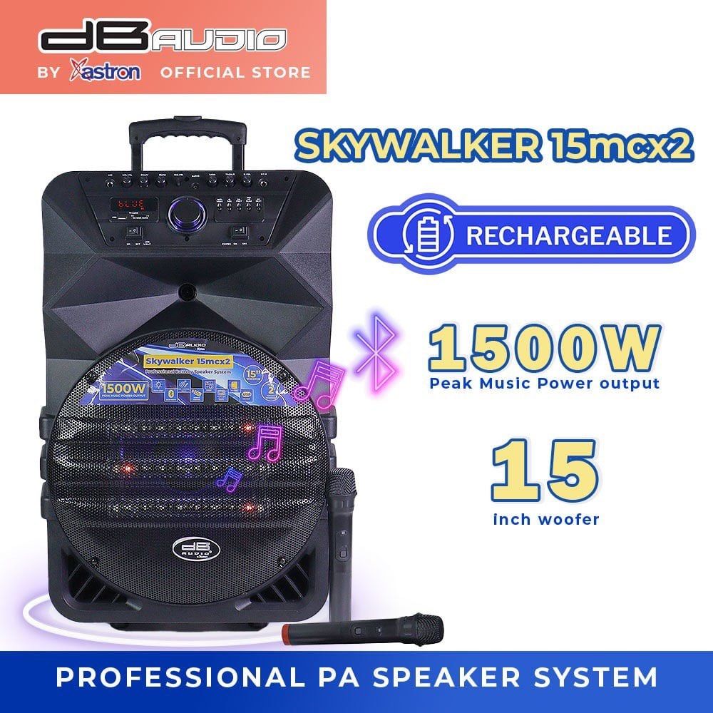 DB Audio by Astron 15"inch SKYWALKER-15MCX2 Portable Mobile Trolley Bluetooth Speaker (1500W ...